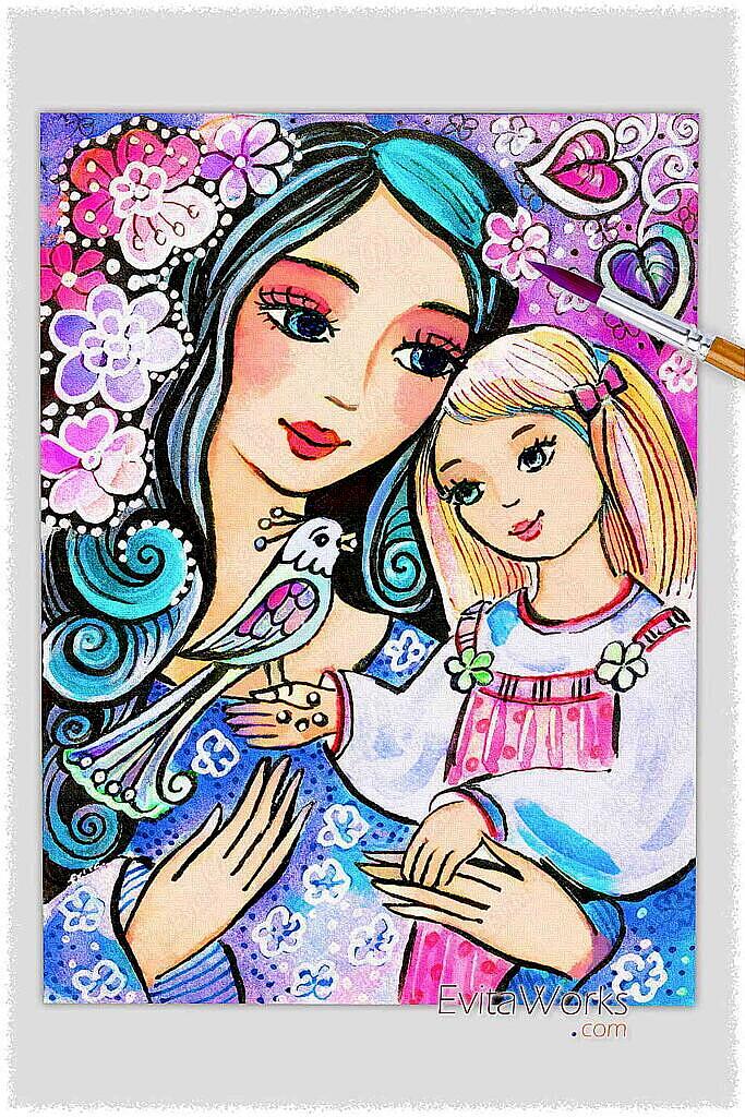 Mother and Daughter in Blue, mother and child ‹ EvitaWorks