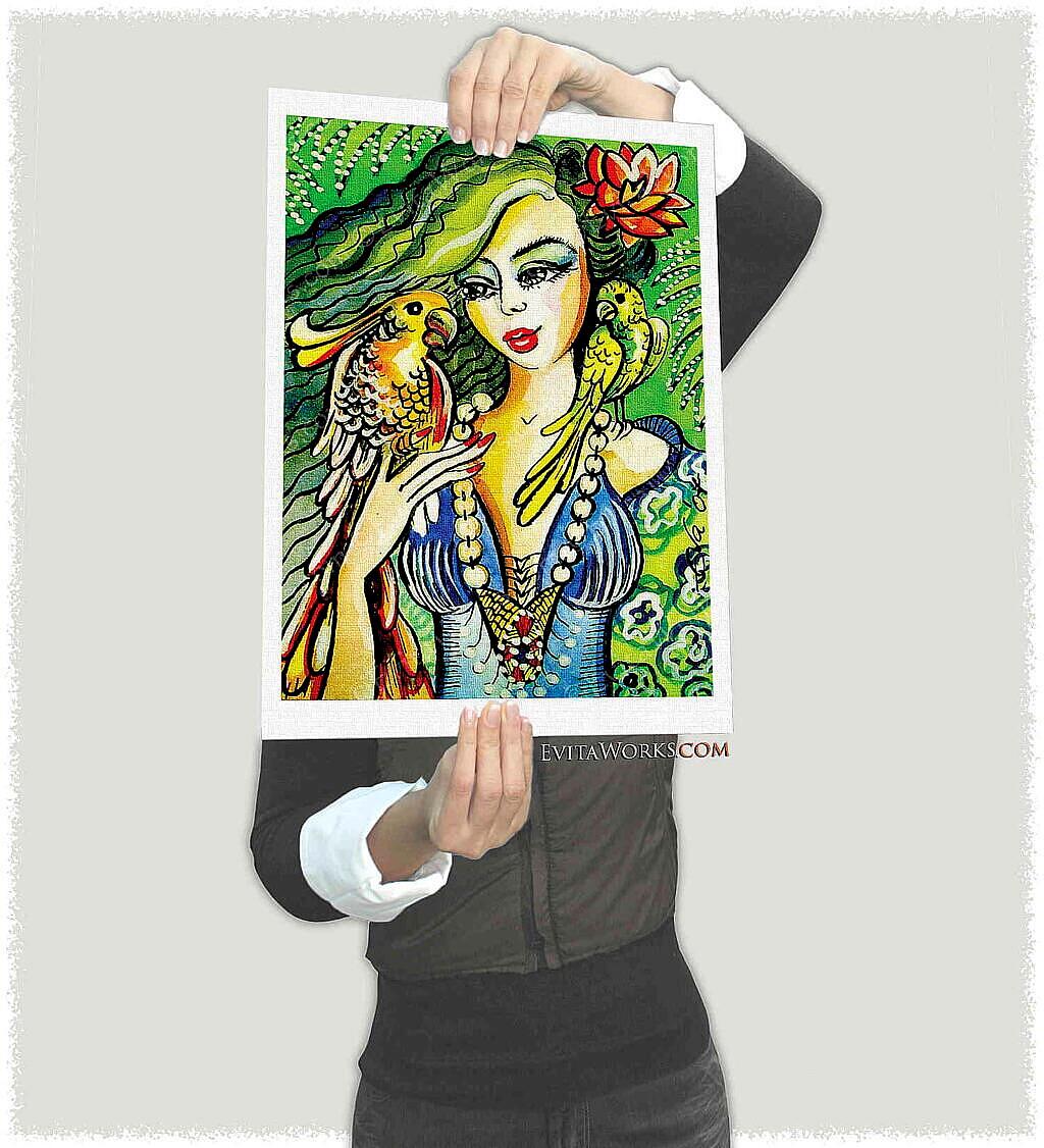 Parrot Lady 03, girl and pet art ‹ EvitaWorks