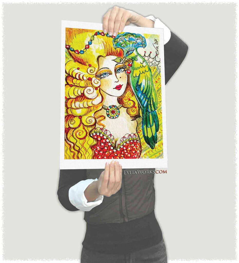 Parrot Lady 01, girl and pet art ‹ EvitaWorks