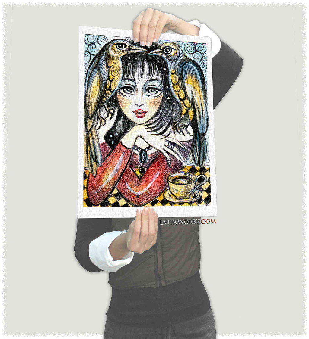 Raven Lady 12, girl and pet art ‹ EvitaWorks