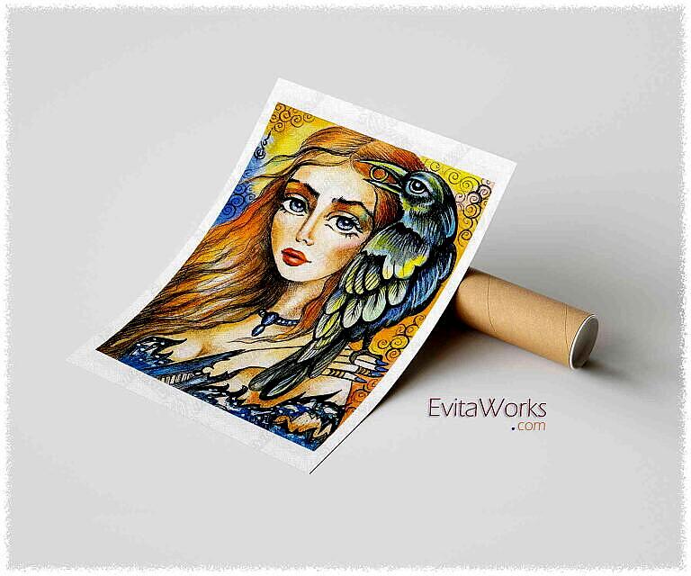 Raven Lady 04, girl and pet art ‹ EvitaWorks