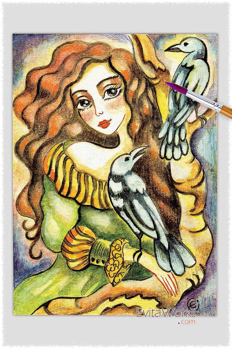 Raven Lady 12, girl and pet art ‹ EvitaWorks
