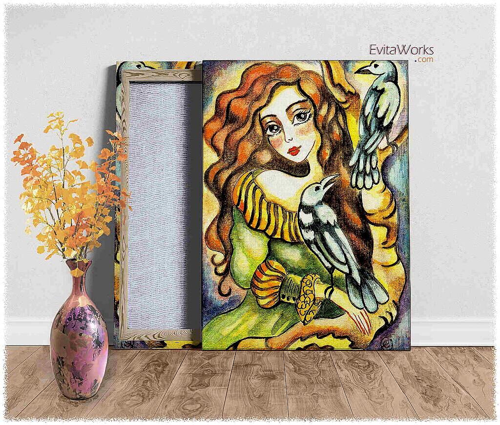Raven Lady 12, girl and pet art ‹ EvitaWorks