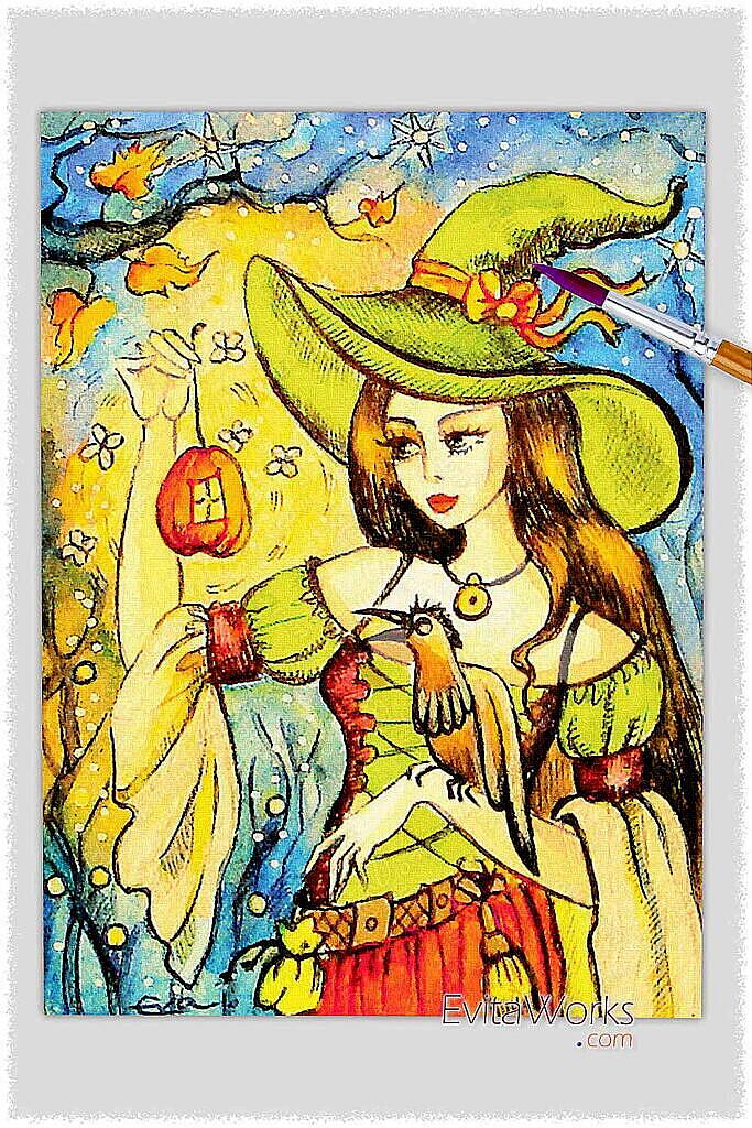 Raven Lady 05, girl and pet art ‹ EvitaWorks